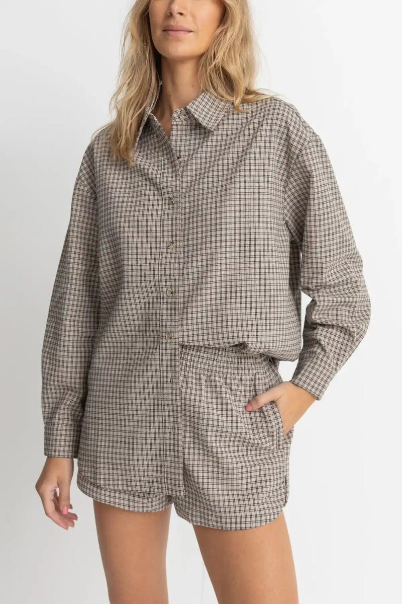Sandy Check - L/S Chemise Oversized Femme Rhythm | HawaiiSurf